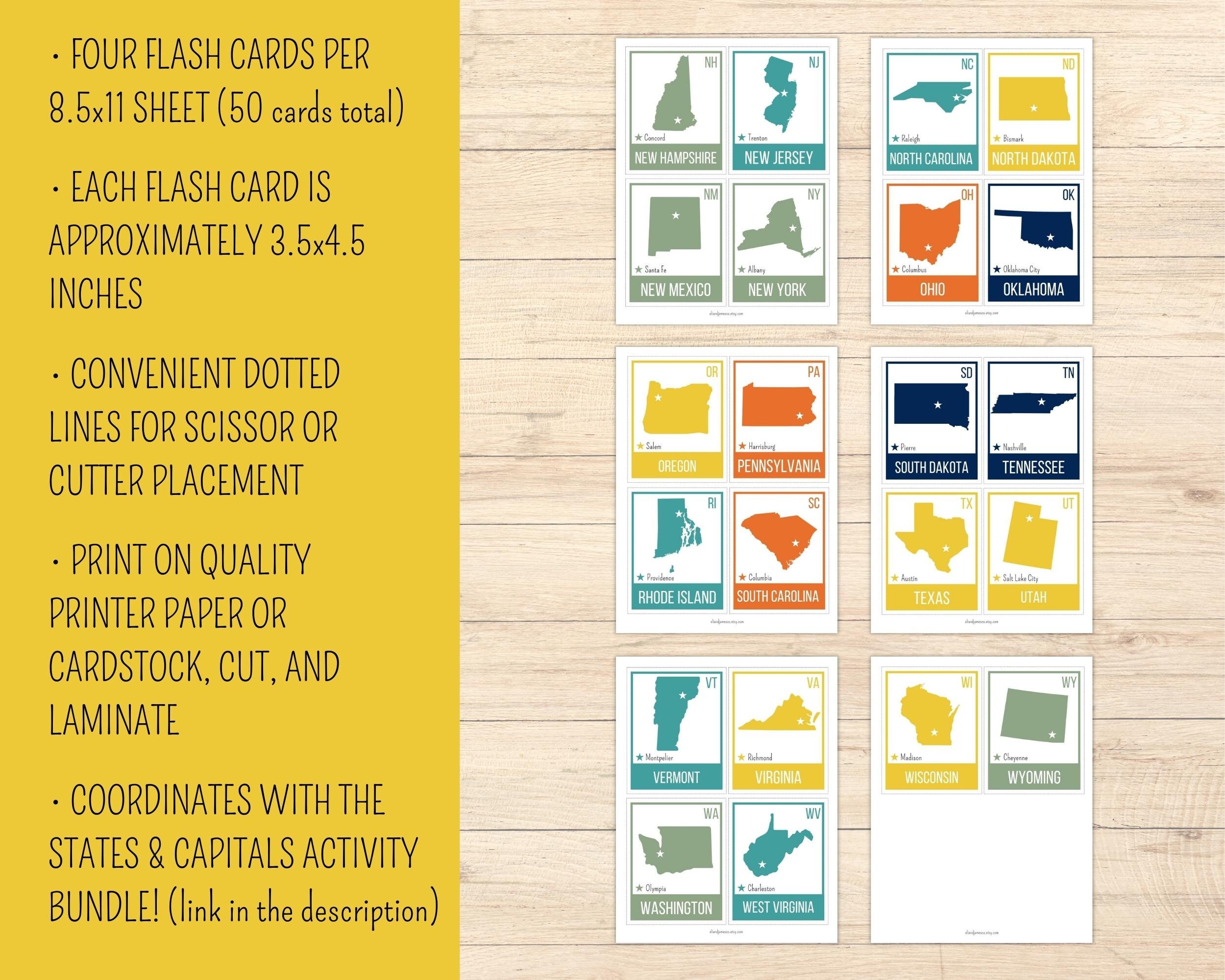 U.S. States and Capitals | Printable Flashcards | United States ...