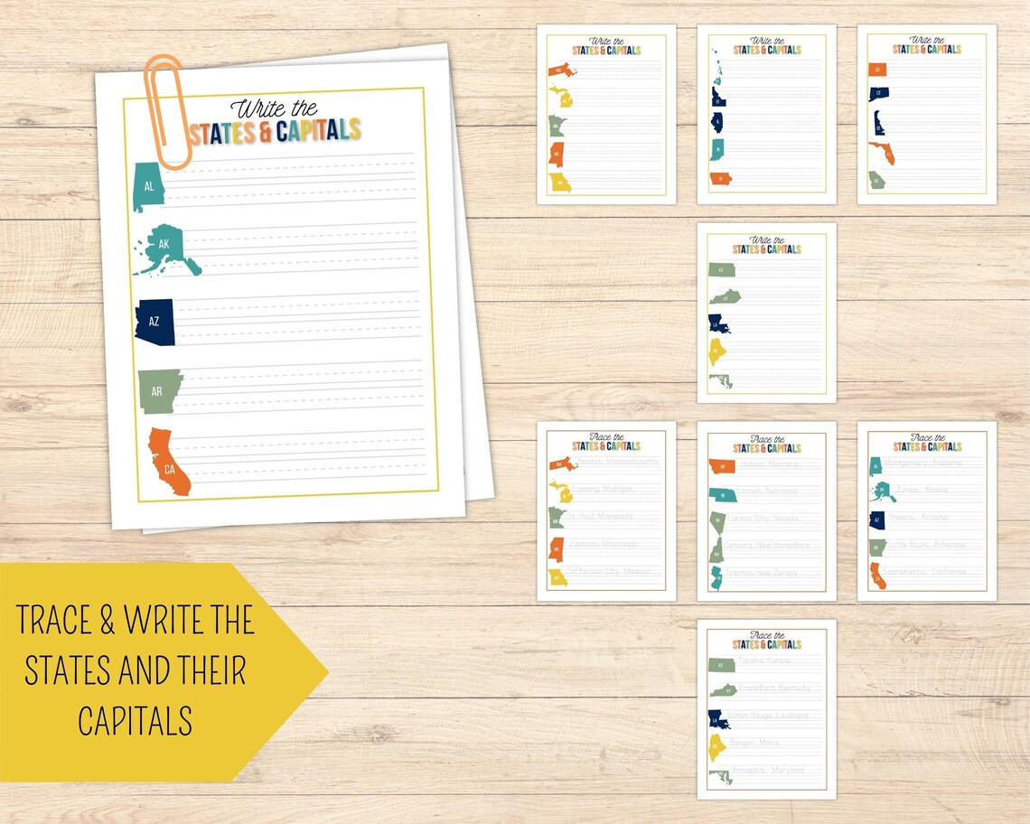 States and Capitals Activity Bundle Printable United States Learning ...