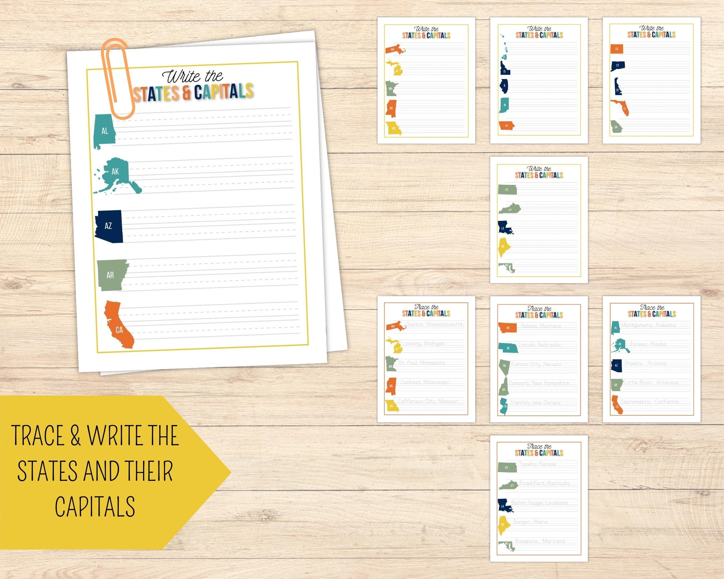 States and Capitals Activity Bundle | Printable United States Learning ...