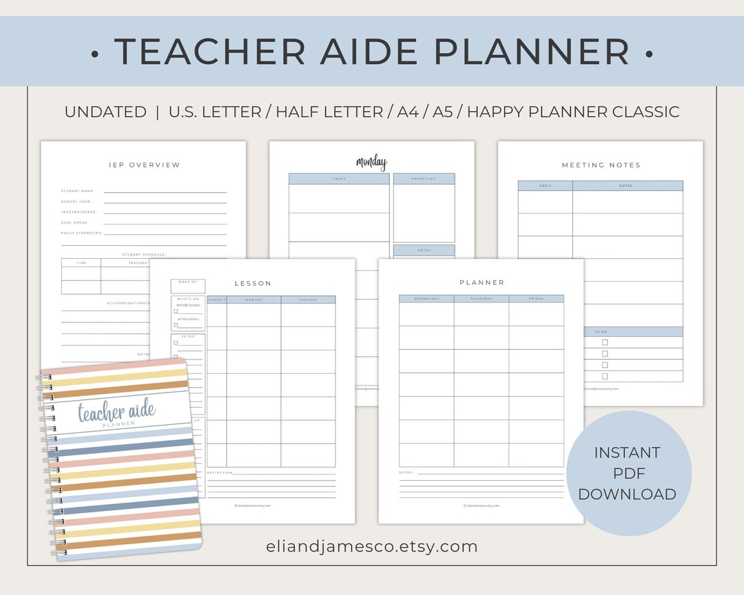 Printable Teacher Aide Planner | Teacher Assistant Planner | Undated ...