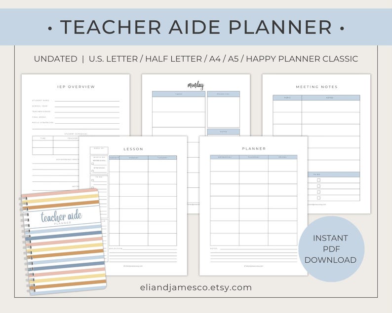Printable Teacher Aide Planner | Teacher Assistant Planner | Undated ...