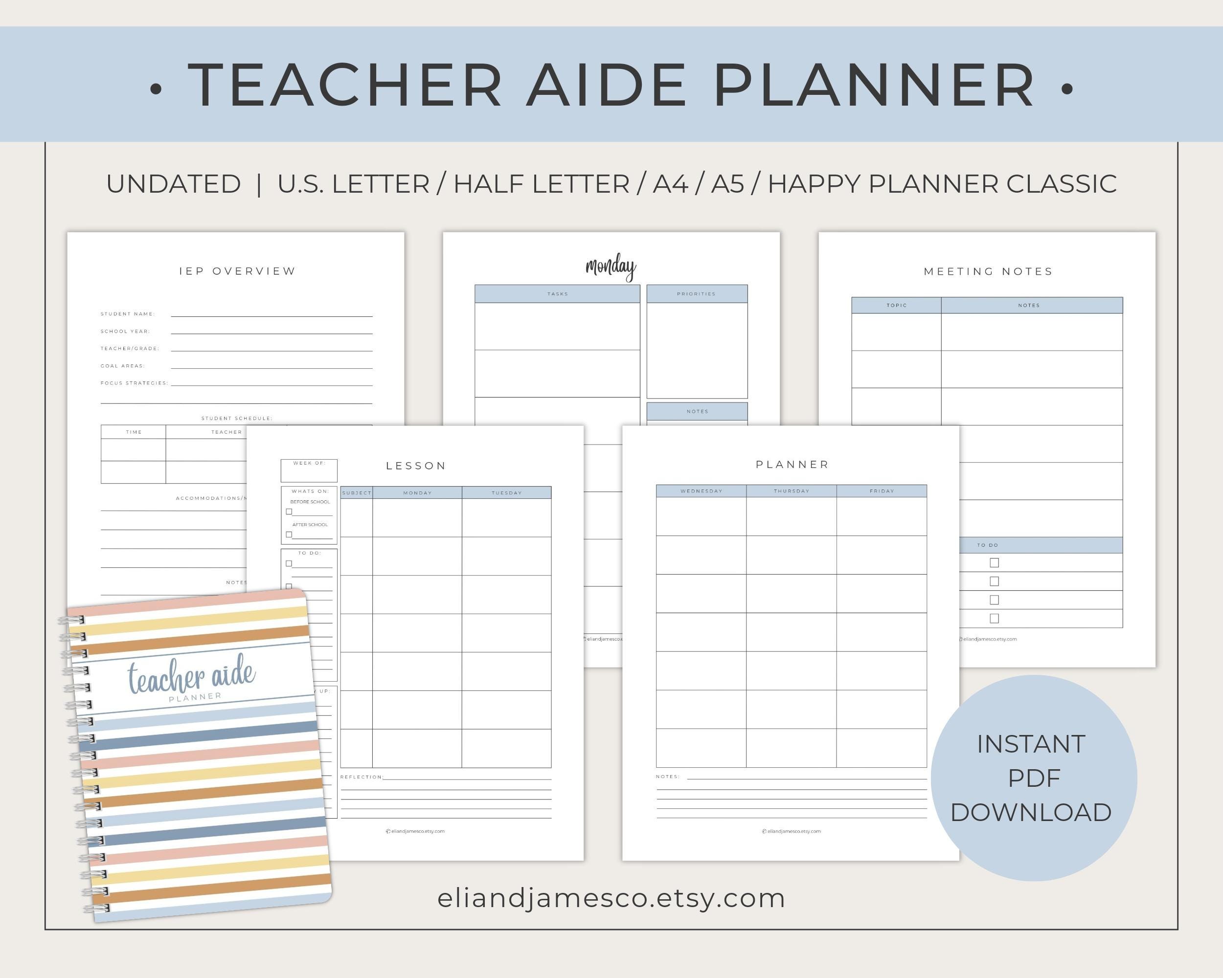 Printable Teacher Aide Planner | Teacher Assistant Planner | Undated ...