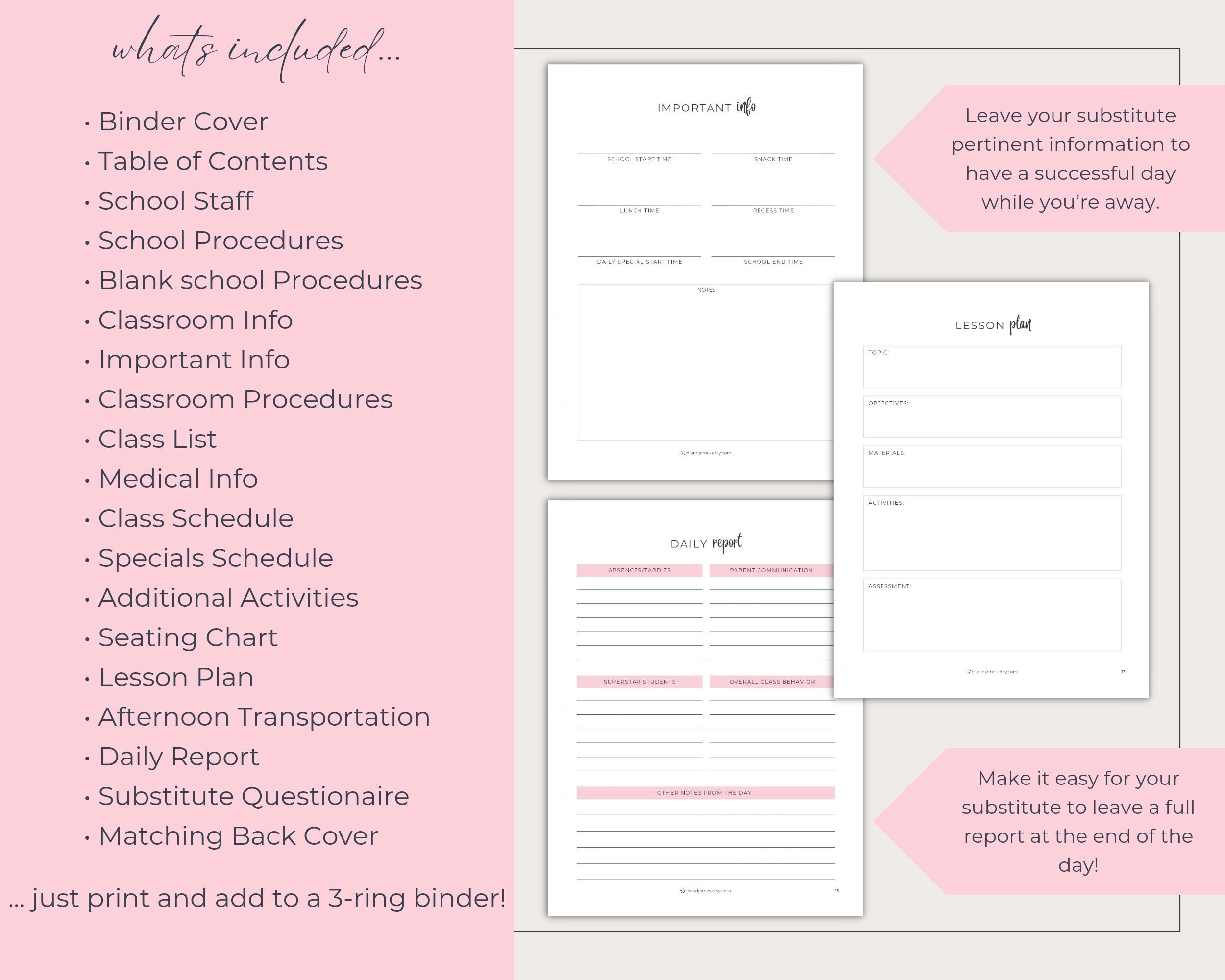 Printable Substitute Teacher Binder | Substitute Resource Binder ...
