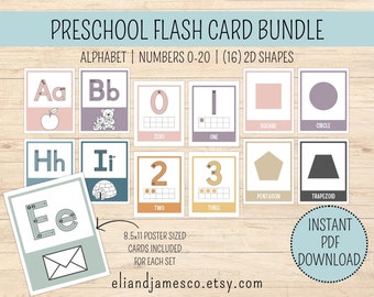 Preschool Flash Card Bundle Alphabet Flash Cards Numbers Flash Cards 2D ...
