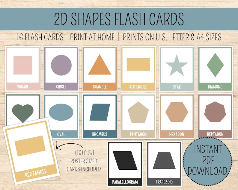 Shapes Flash Cards Printable Flash Cards 2D Shapes - Etsy