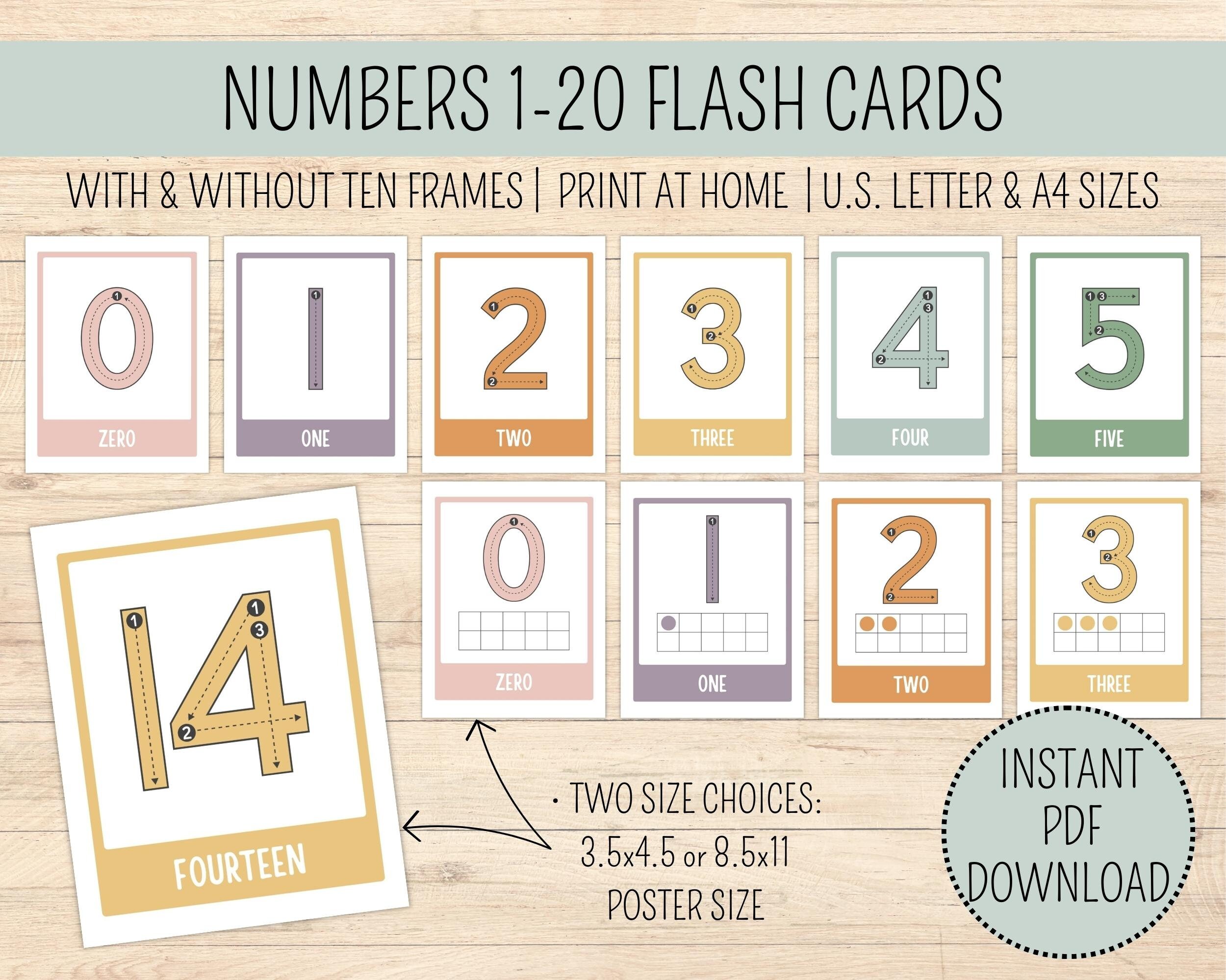 Numbers 0-20 Flash Cards Printable Flash Cards Homeschool - Etsy