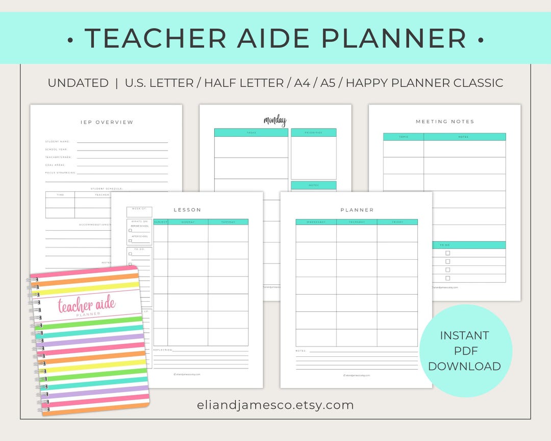 Printable Teacher Aide Planner | Teacher Assistant Planner | Undated ...