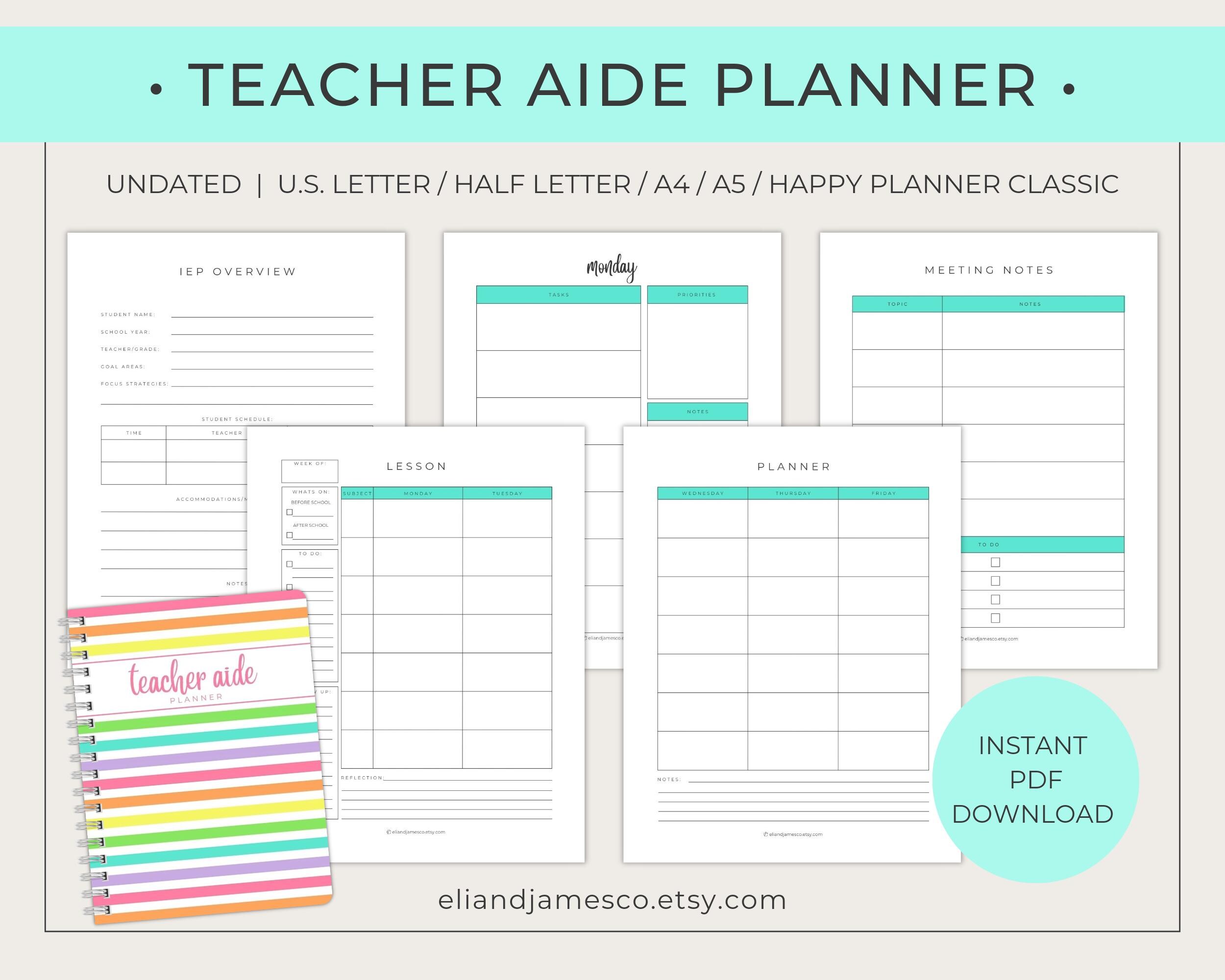 Printable Teacher Aide Planner | Teacher Assistant Planner | Undated ...