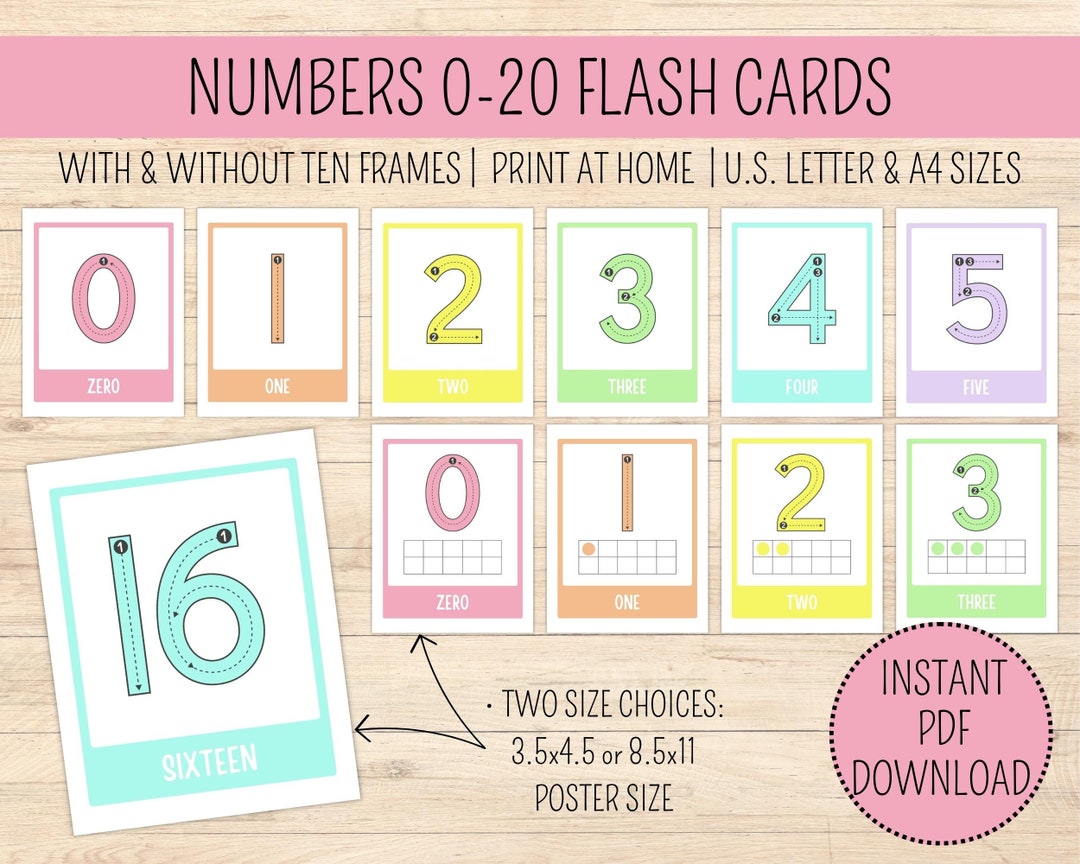 BRIGHTS Numbers 0-20 Flash Cards | Printable Flash Cards | Homeschool ...