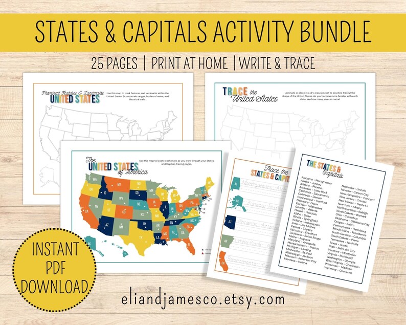 States and Capitals Activity Bundle | Printable United States Learning ...