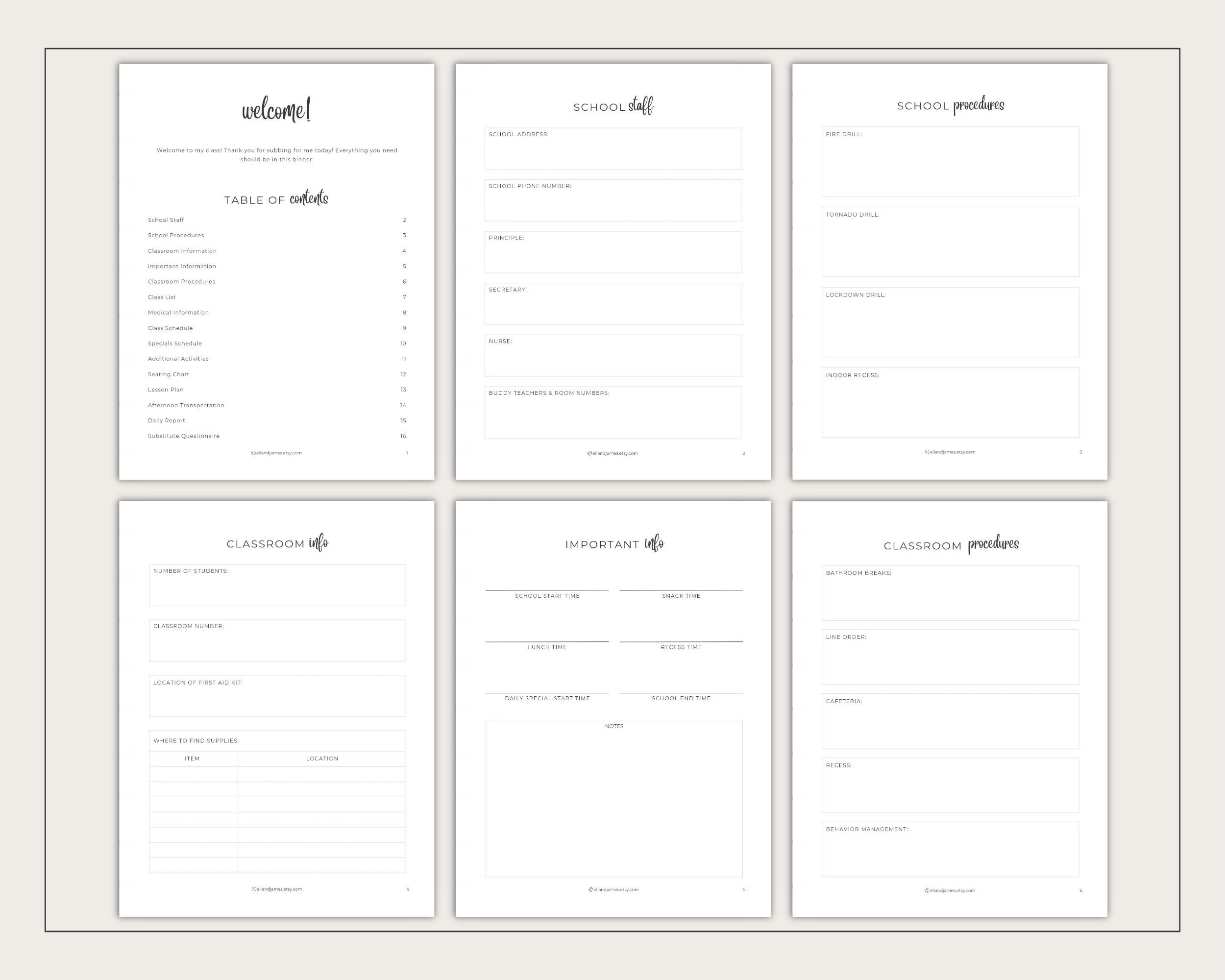 Printable Substitute Teacher Binder | Substitute Resource Binder ...