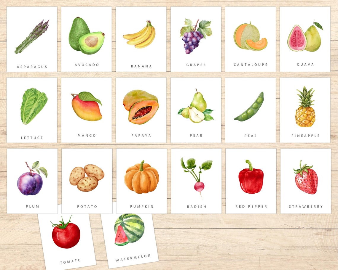 Fruit & Veggie Flash Cards | Printable Flash Cards | Preschool Cards ...