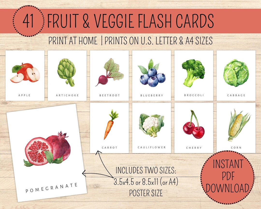 Fruit & Veggie Flash Cards | Printable Flash Cards | Preschool Cards ...