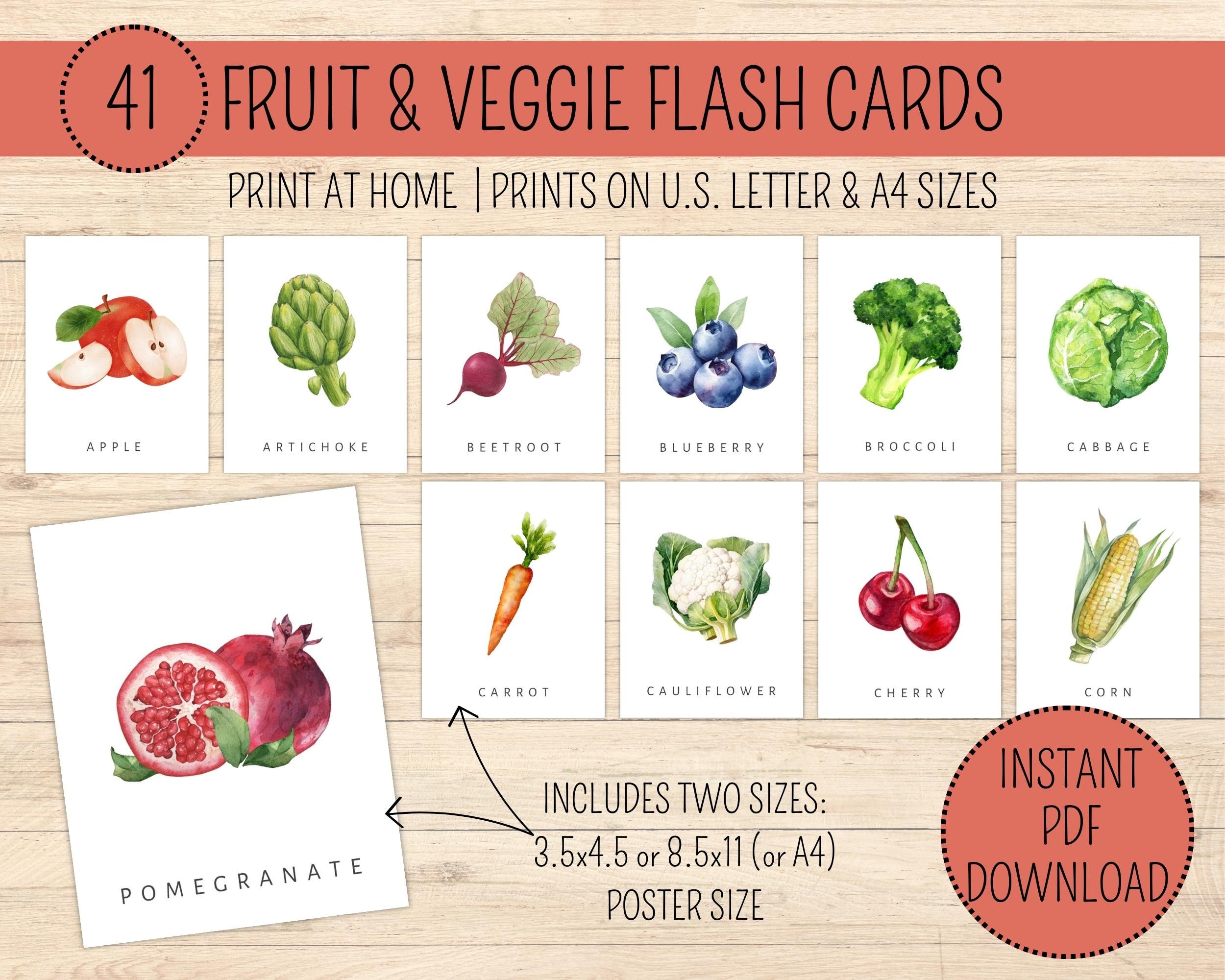 Fruit & Veggie Flash Cards | Printable Flash Cards | Preschool Cards ...