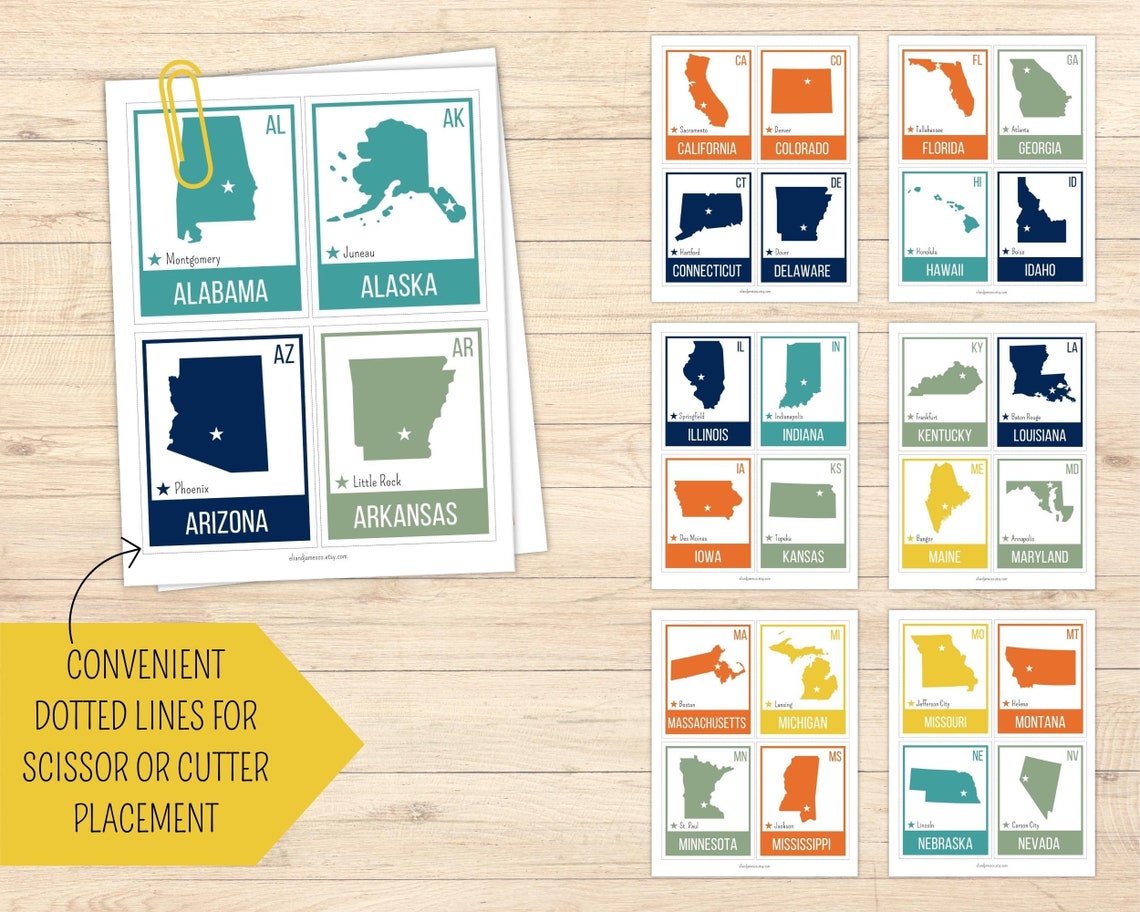 U.S. States and Capitals | Printable Flashcards | United States ...