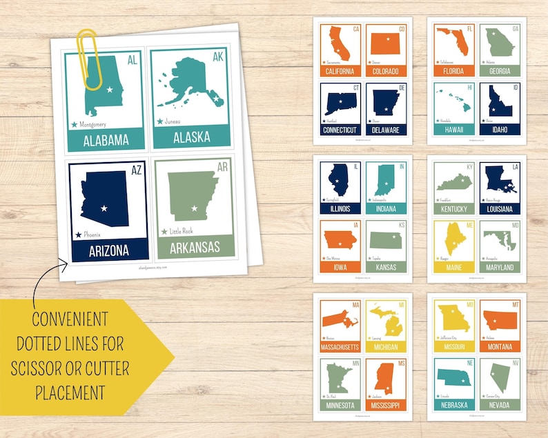 U.S. States and Capitals | Printable Flashcards | United States ...