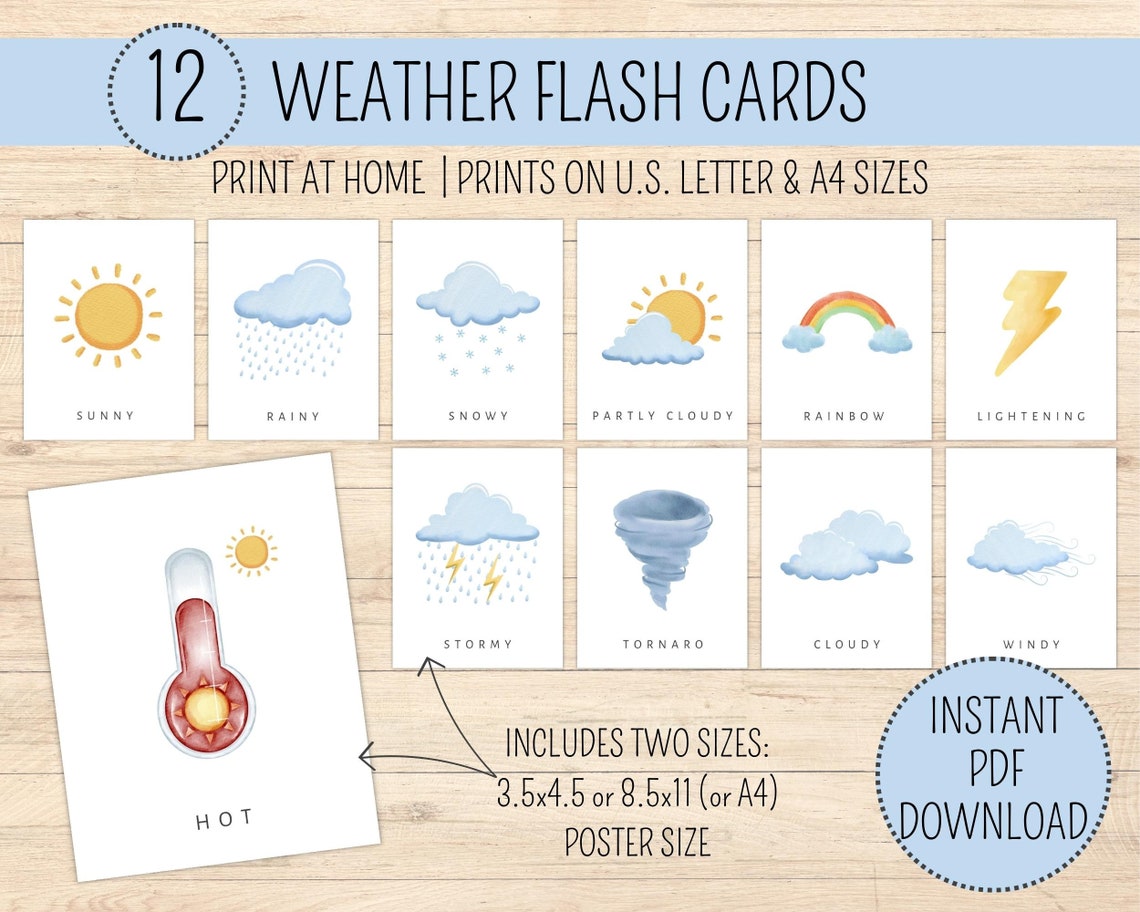 Weather Flash Cards | Printable Flash Cards | Preschool Cards ...