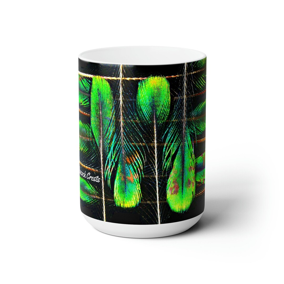 Coffee Cup java Green Peacock Crests Exotic Bird Photo Ceramic Mug 15oz ...