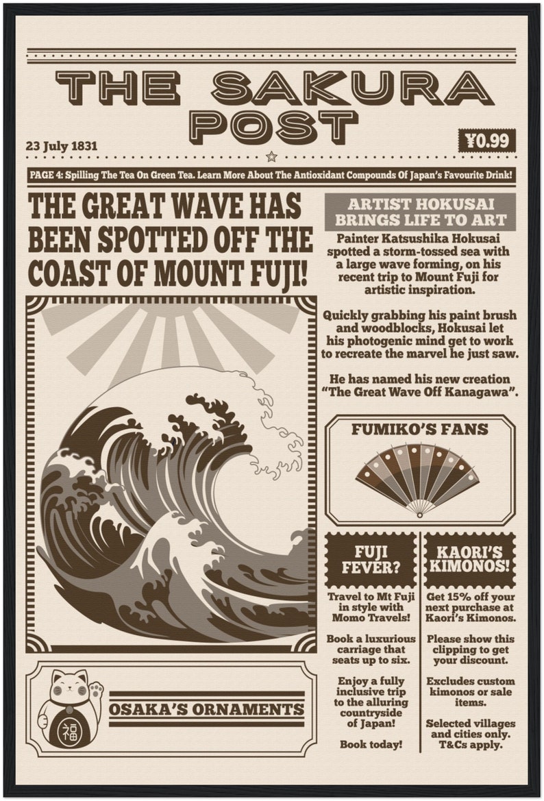 Anime Art the Great Wave Poster Newspaper Japanese Poster Vintage ...