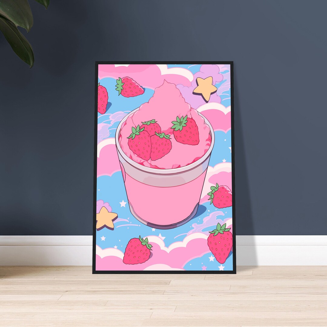 Ice Cream Poster Retro Anime Studio Ghibli Wall Art Strawberry Ice ...