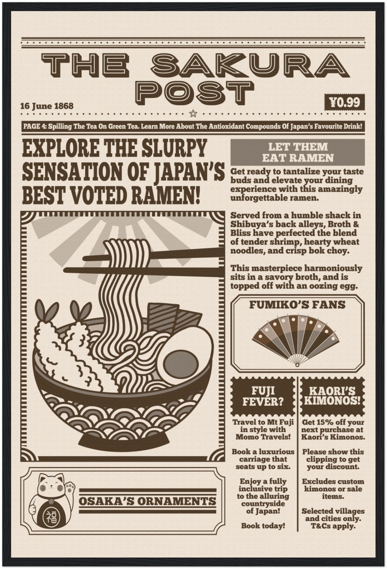 Ramen Food Poster Newspaper Poster Ramen Food Wall Art Studio Ghibli ...