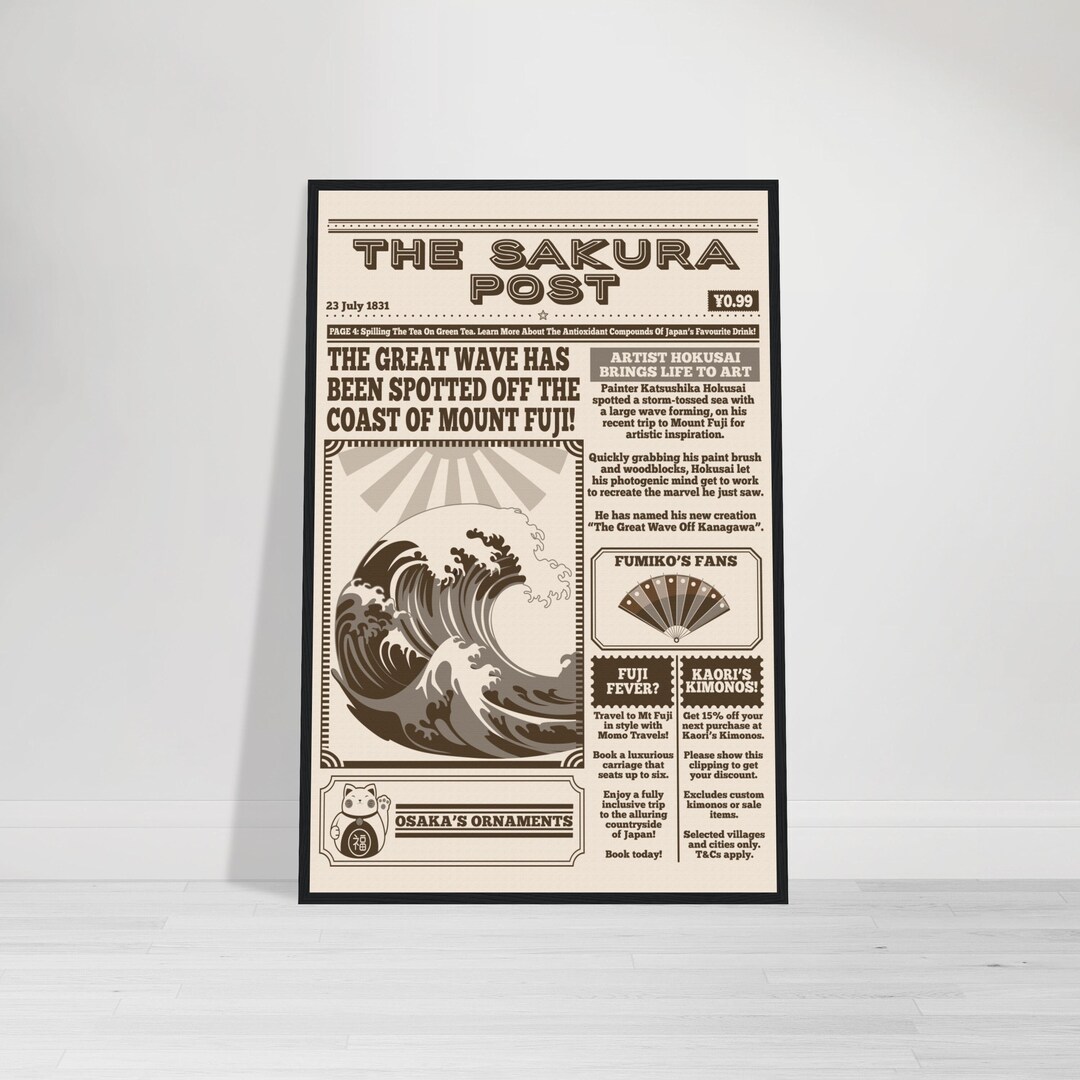 Anime Art the Great Wave Poster Newspaper Japanese Poster Vintage ...