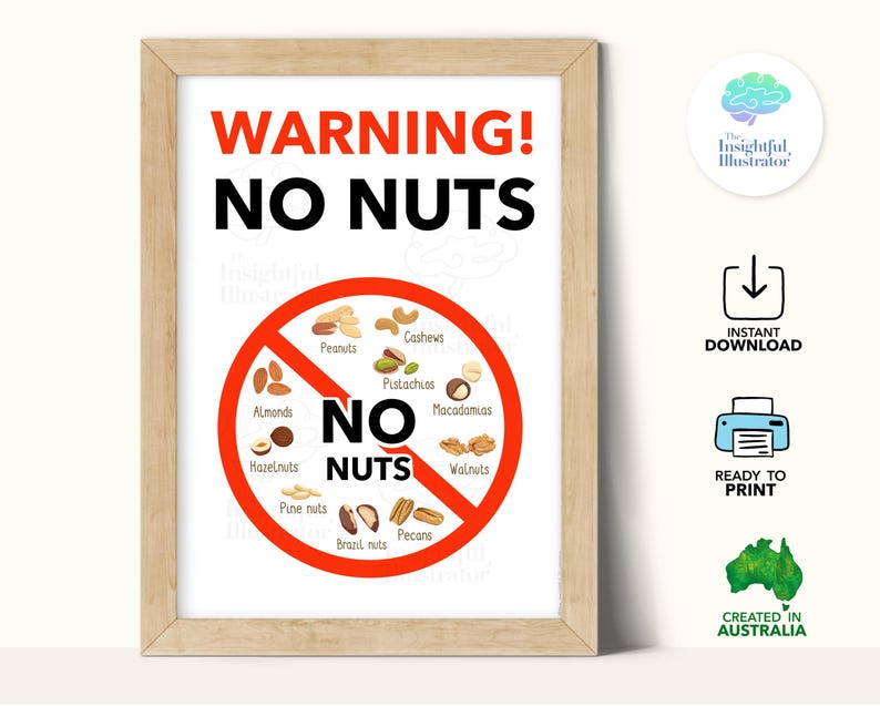 All Nuts Allergy Warning Printable Poster - Health Alert Sheet ...