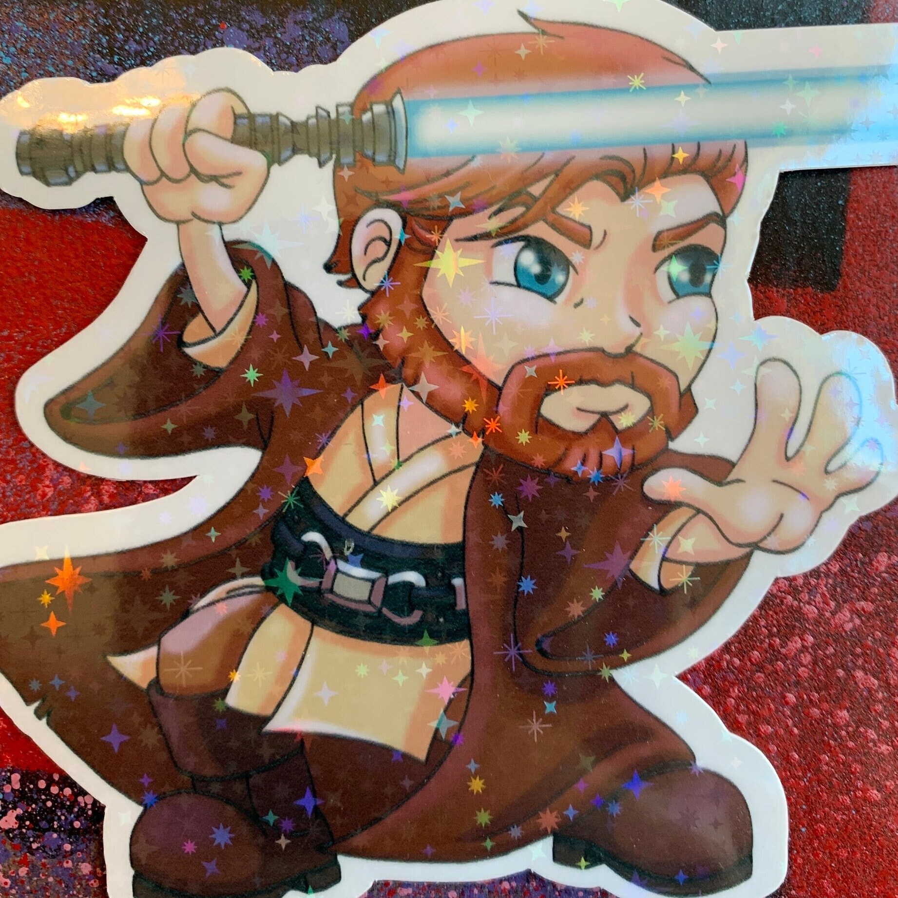 Obi Wan Chibi Sparkle Sticker - Etsy