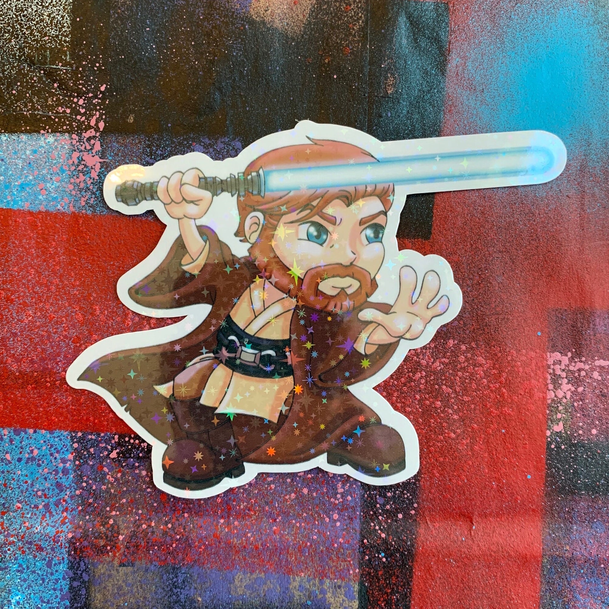 Obi Wan Chibi Sparkle Sticker - Etsy