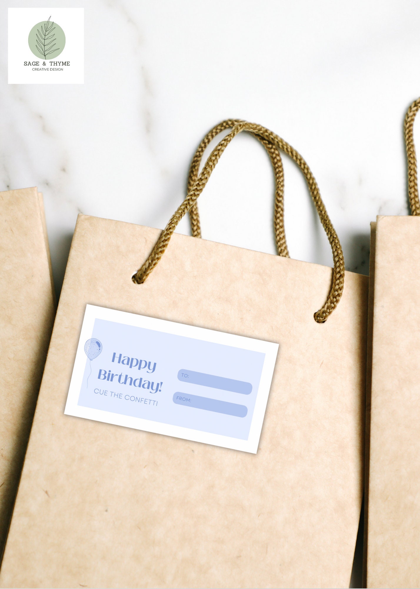 Light Blue Happy Birthday Tag | Birthday Label | 3.5x2 Inches ...