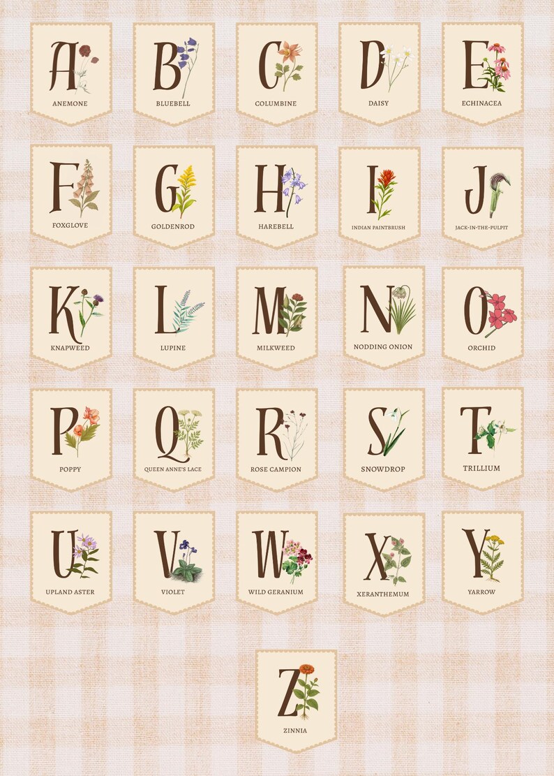 Cottagecore Wildflower Alphabet Banner: Classroom Printable (A-Z ...