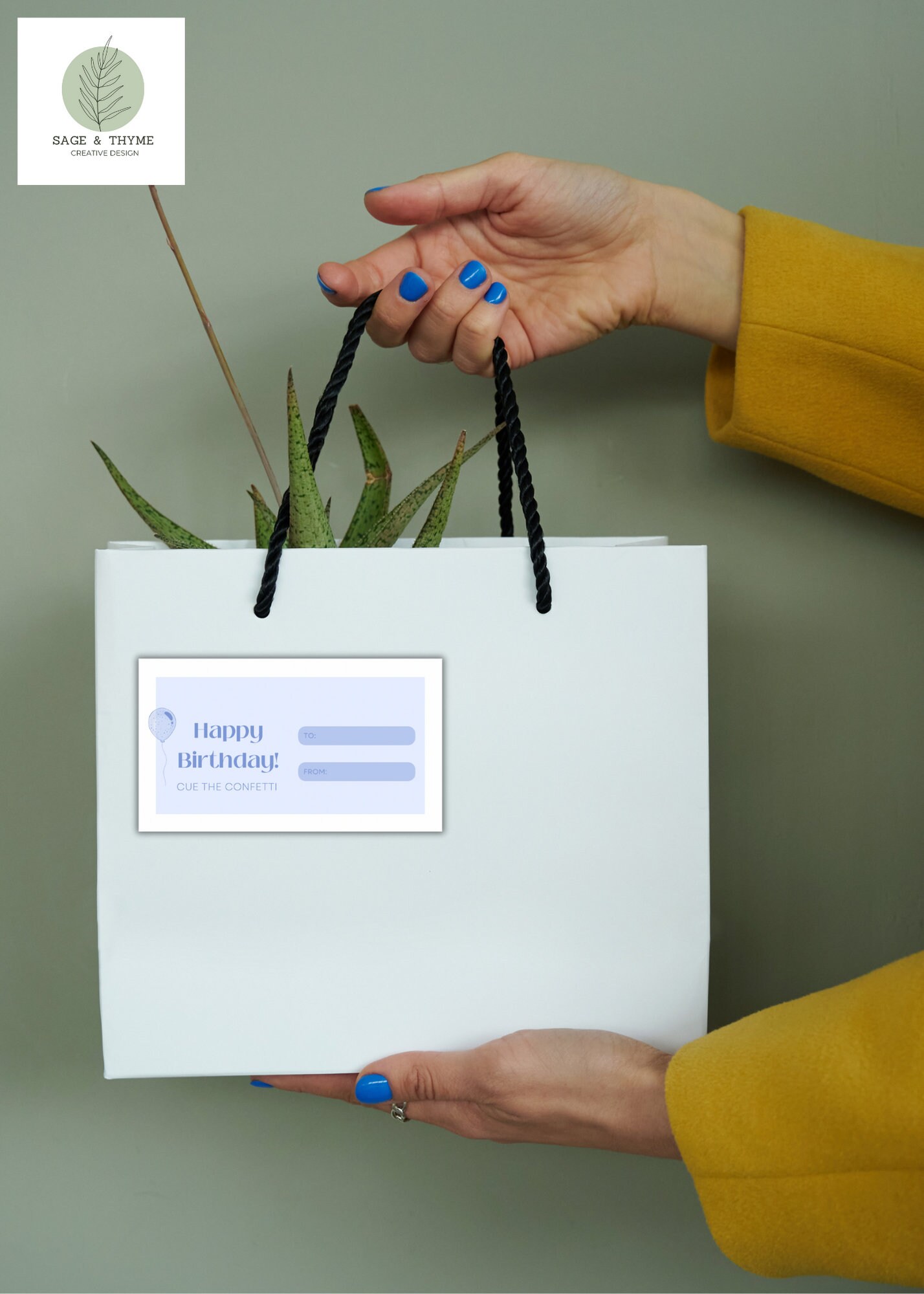 Light Blue Happy Birthday Tag | Birthday Label | 3.5x2 Inches ...