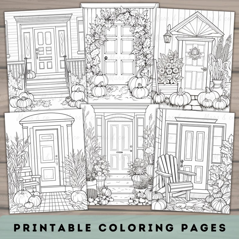 35 Fall Coloring Pages, Fall Porch Decor Coloring, Fall Adult Coloring ...