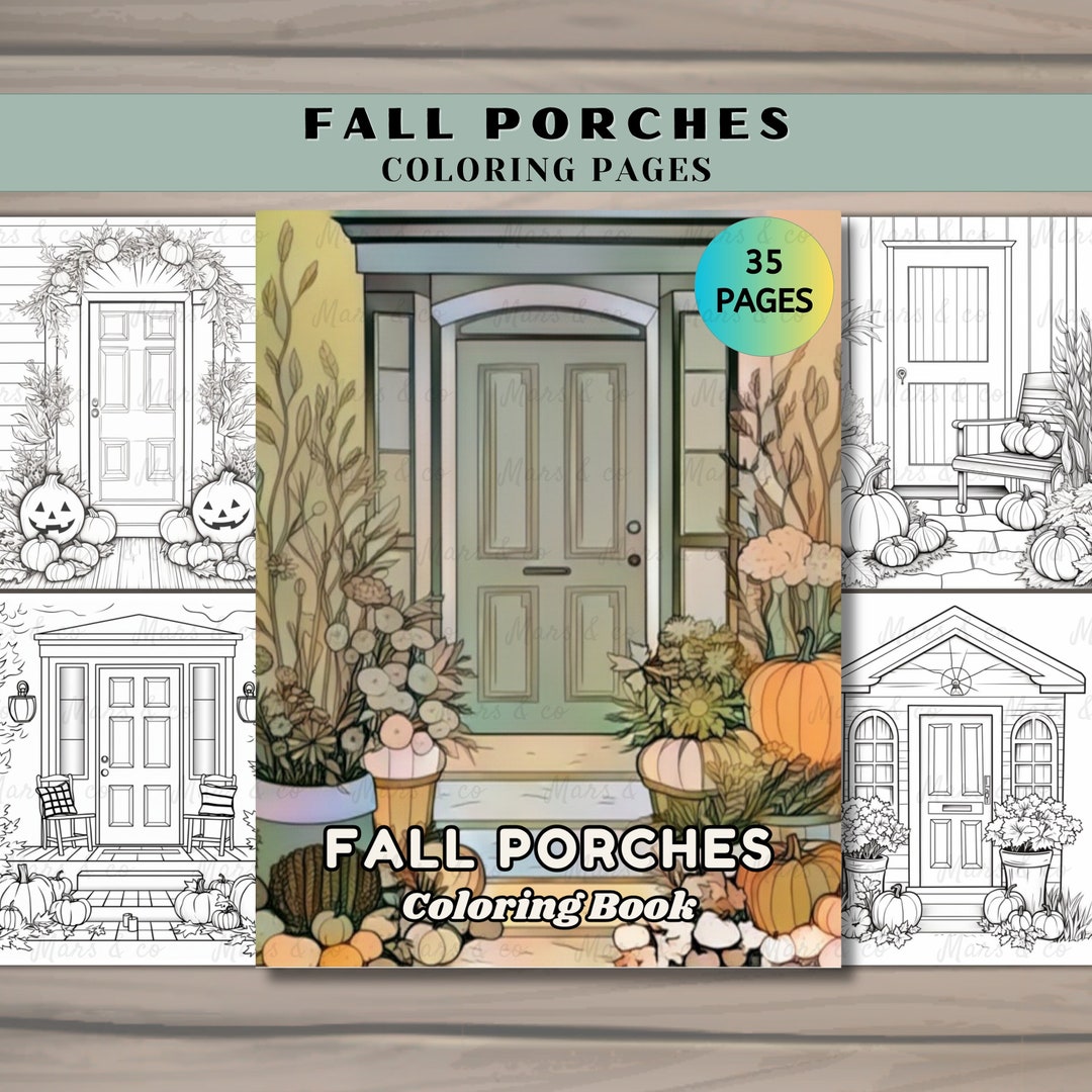 35 Fall Coloring Pages, Fall Porch Decor Coloring, Fall Adult Coloring ...