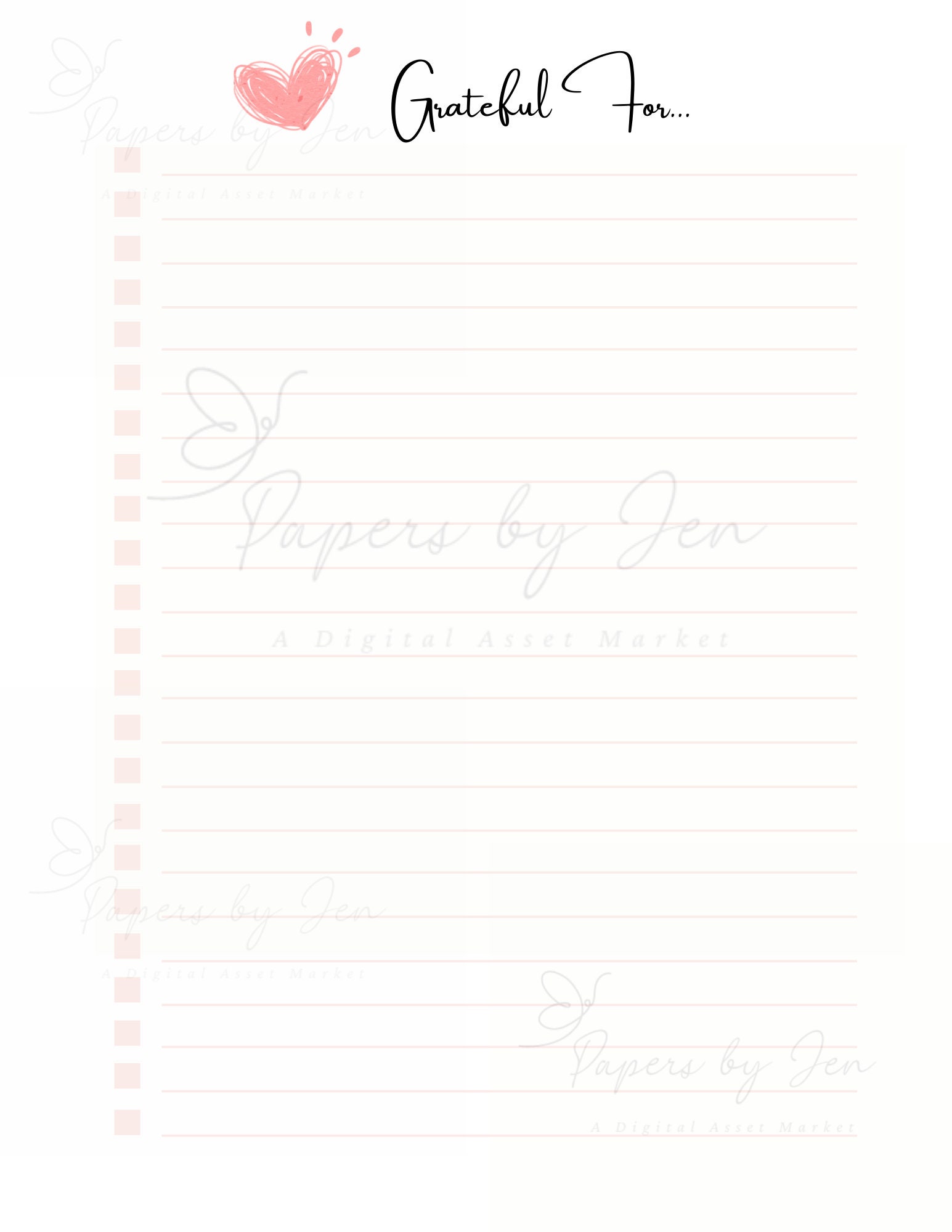 Printable Paper, Grateful for Lists, Gratitude Notebook Paper ...