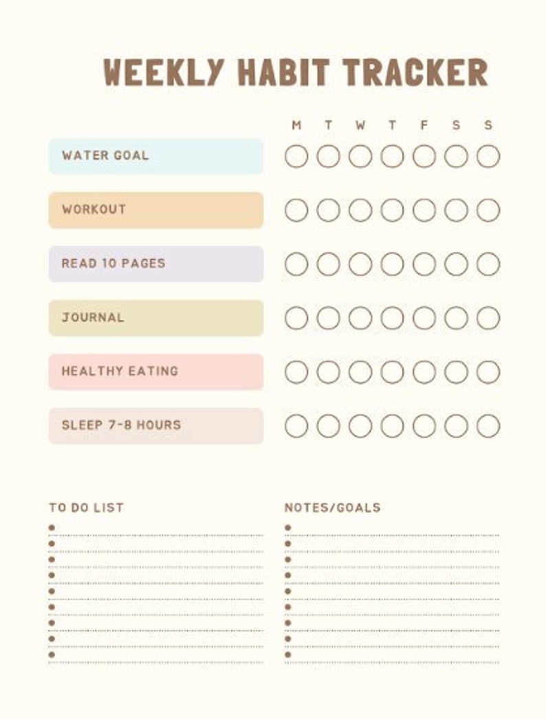Weekly Healthy Habits Tracker - Etsy