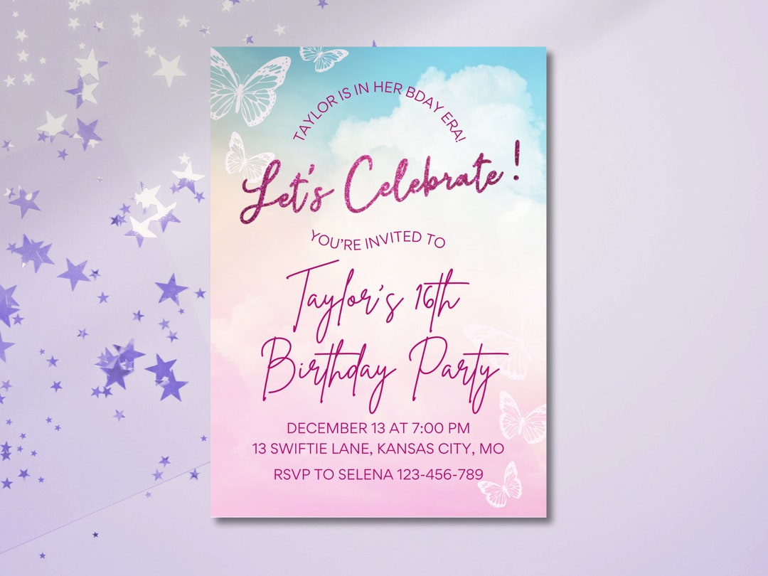 Taylor Swift Inspired Birthday Party Invitation Template, Lover ...