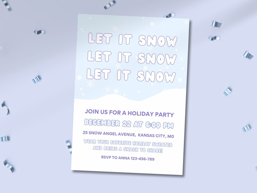 Holiday Party Invitation Template, Let It Snow, Purple & Blue, Hanukkah ...