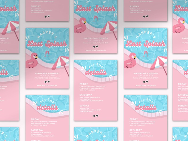 Last Splash Bachelorette Party Invitation and Itinerary Template ...