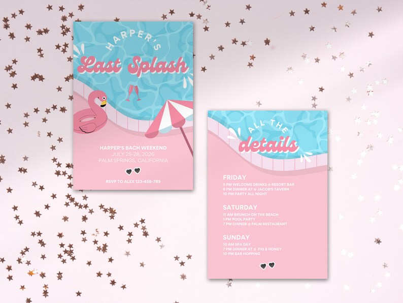 Last Splash Bachelorette Party Invitation and Itinerary Template ...