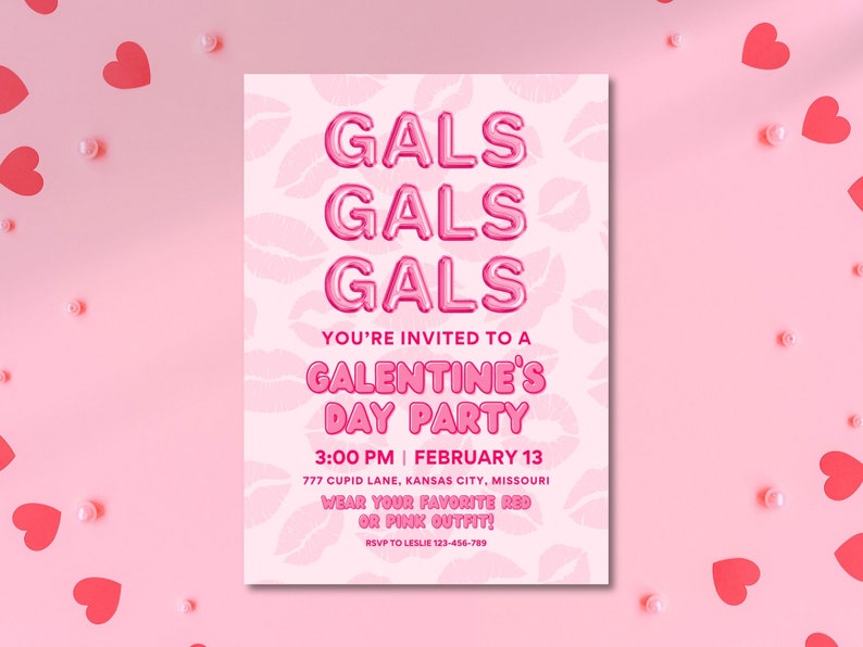 Galentine's Day Party Invitation Template: Pink Balloons (digital ...