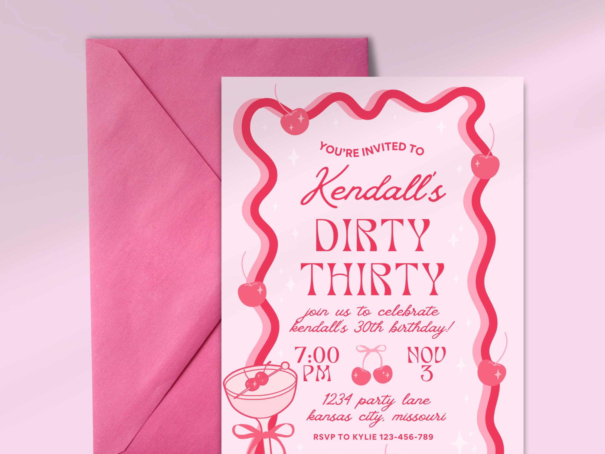 Dirty Thirty Birthday Invitation Template: Dirty Shirley Pink & Red ...