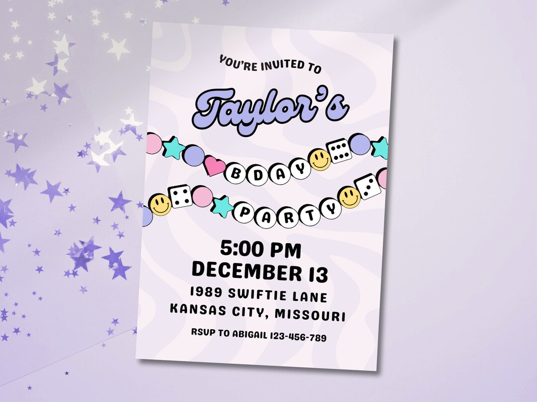 Taylor Swift Inspired Birthday Party Invitation Template, Friendship ...