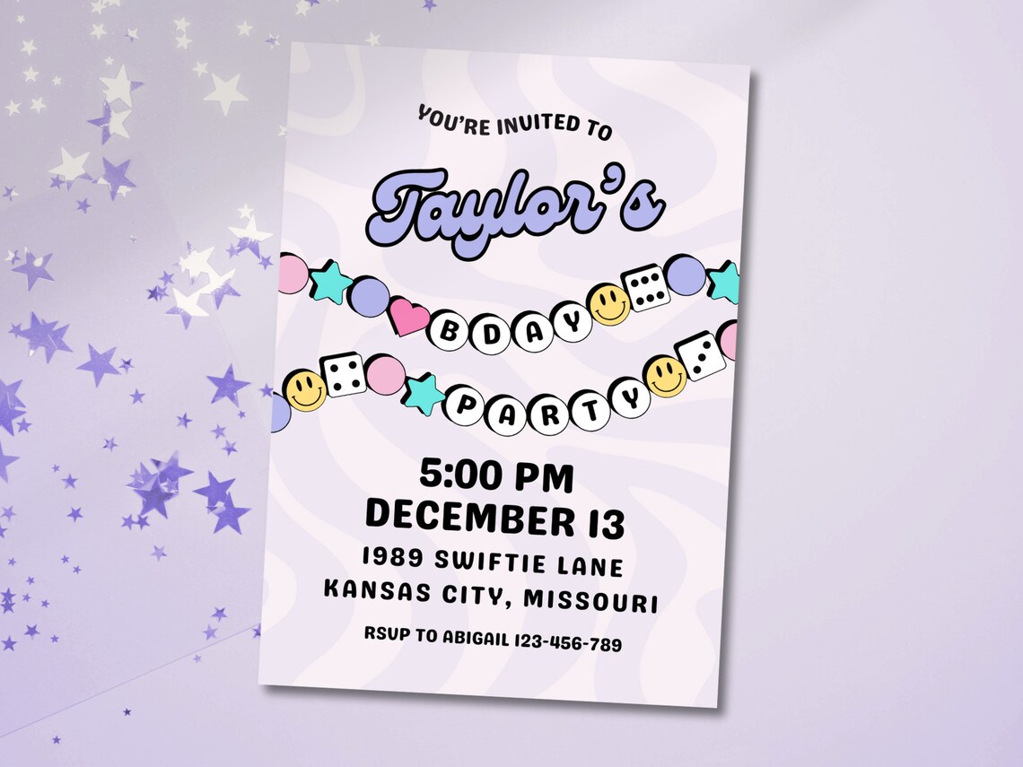 Taylor Swift Inspired Birthday Party Invitation Template, Friendship ...