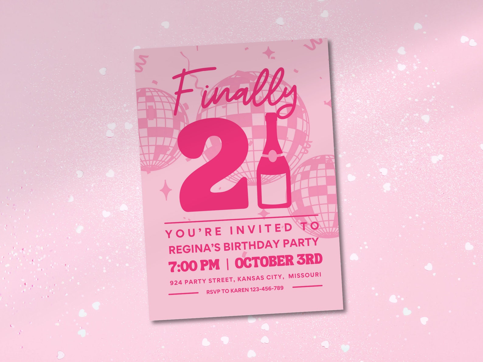 Finally 21, Birthday Invitation Template, 21st Birthday, Pink Disco ...