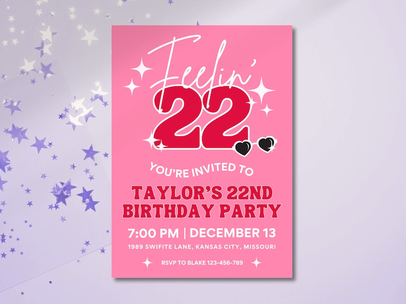 Taylor Swift Inspired Birthday Party Invitation Template, Feelin' 22 ...
