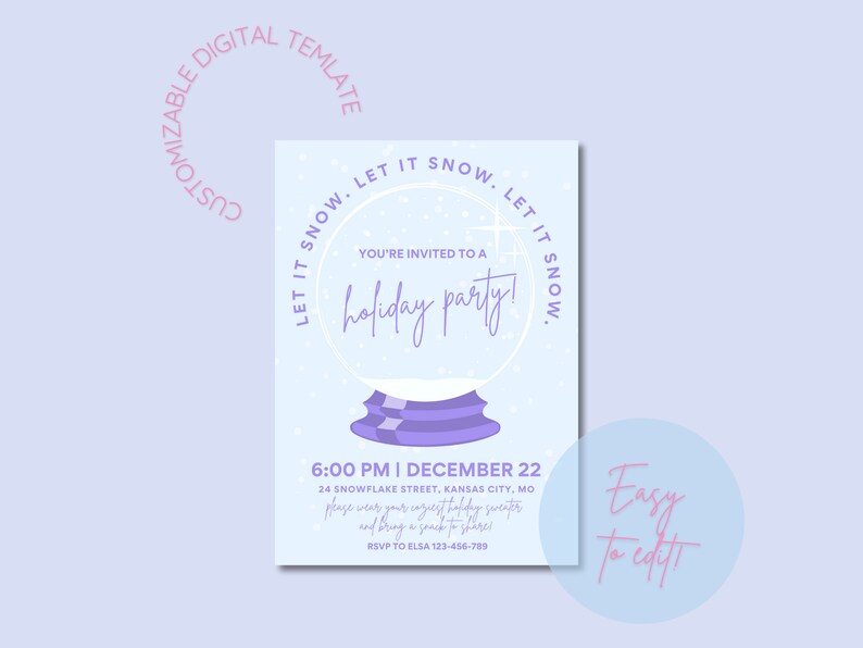 Holiday Party Invitation Template, Let It Snow - Snowglobe Design ...