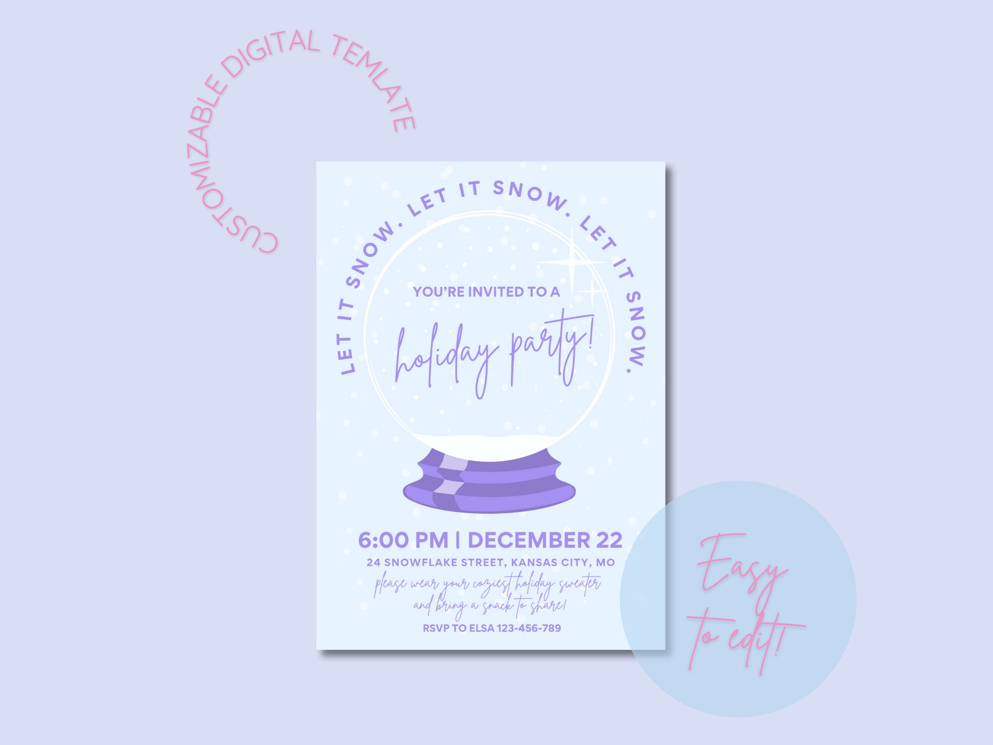 Holiday Party Invitation Template, Let It Snow - Snowglobe Design ...