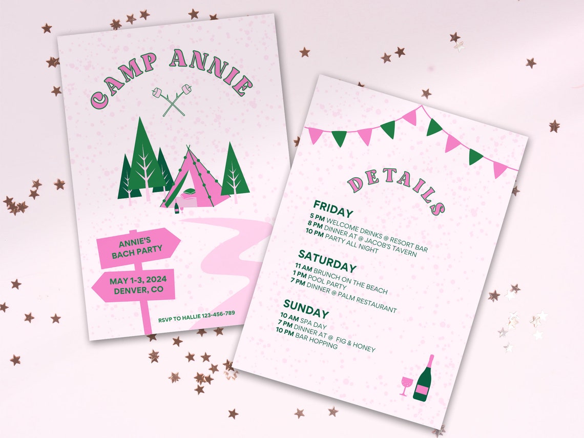 Camp Bride Bachelorette Party Invitation and Itinerary Template, Camp ...