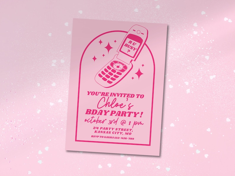 Y2K Pink Flip Phone Birthday Party Invitation Template (digital ...